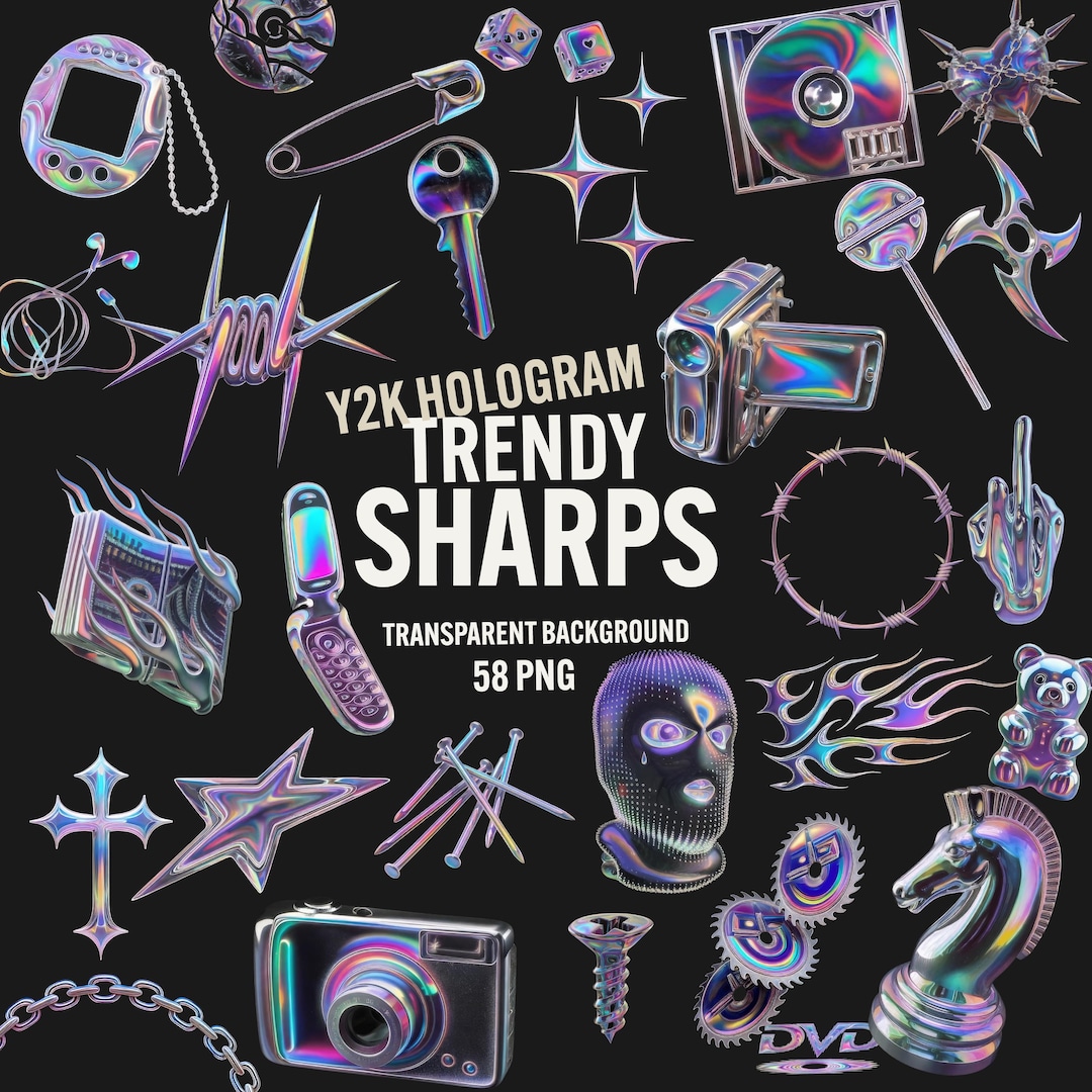 Y2k Retro Elements Clipart, Y2k Png, Holographic Shapes, Trendy ...