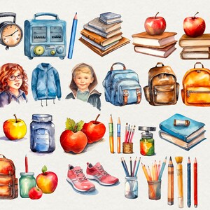 Watercolor School Clipart, Back to School Mega Bundle, School Clipart ...