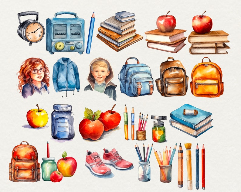 Watercolor School Clipart: Back to School Mega Bundle (95 PNG) - Etsy