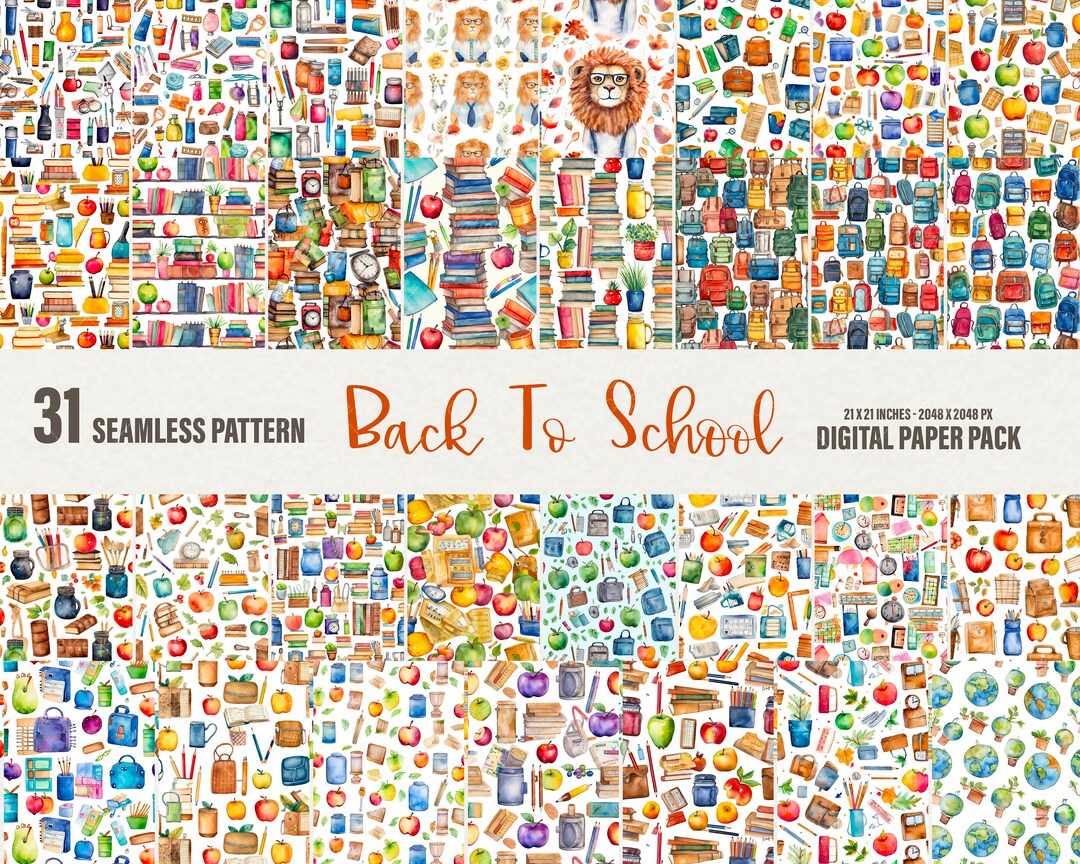Back to School Digital Paper, 31 Seamless School Texture, Digital ...
