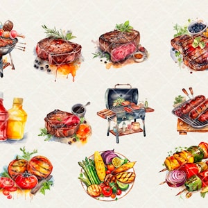 BBQ Clipart GRILL Bundle 26 PNG, Delicious Grilled Steak Bbq Sausage ...