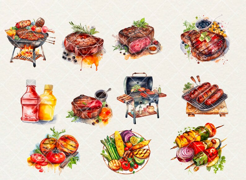 BBQ Clipart GRILL Bundle 26 PNG Delicious Grilled Steak Bbq - Etsy