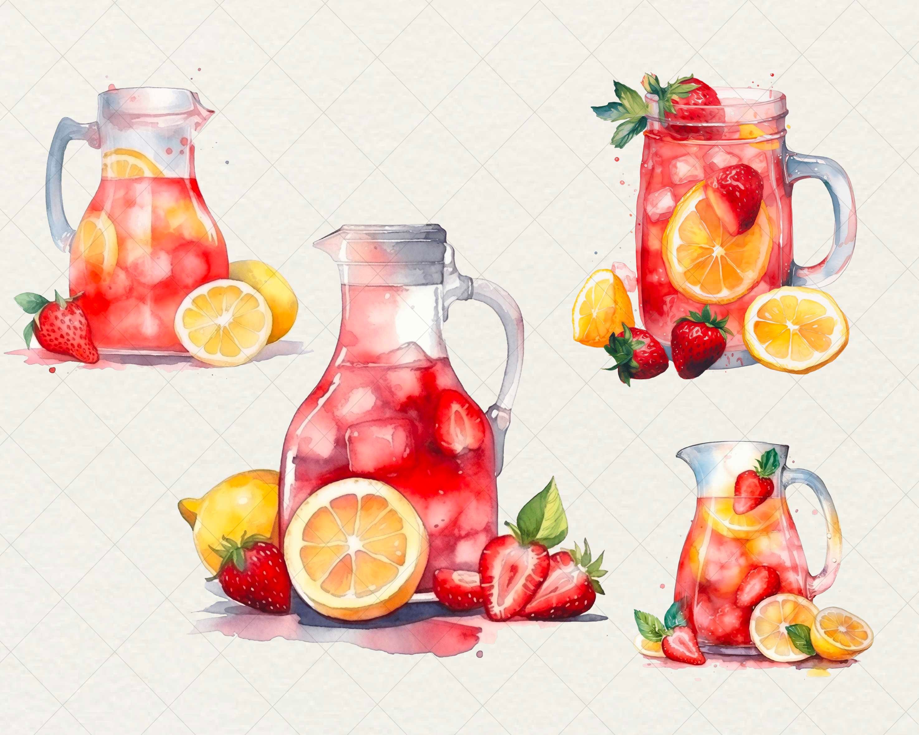 Watercolor Strawberry Lemonade 24 PNG Bundle Spring Lemonade - Etsy