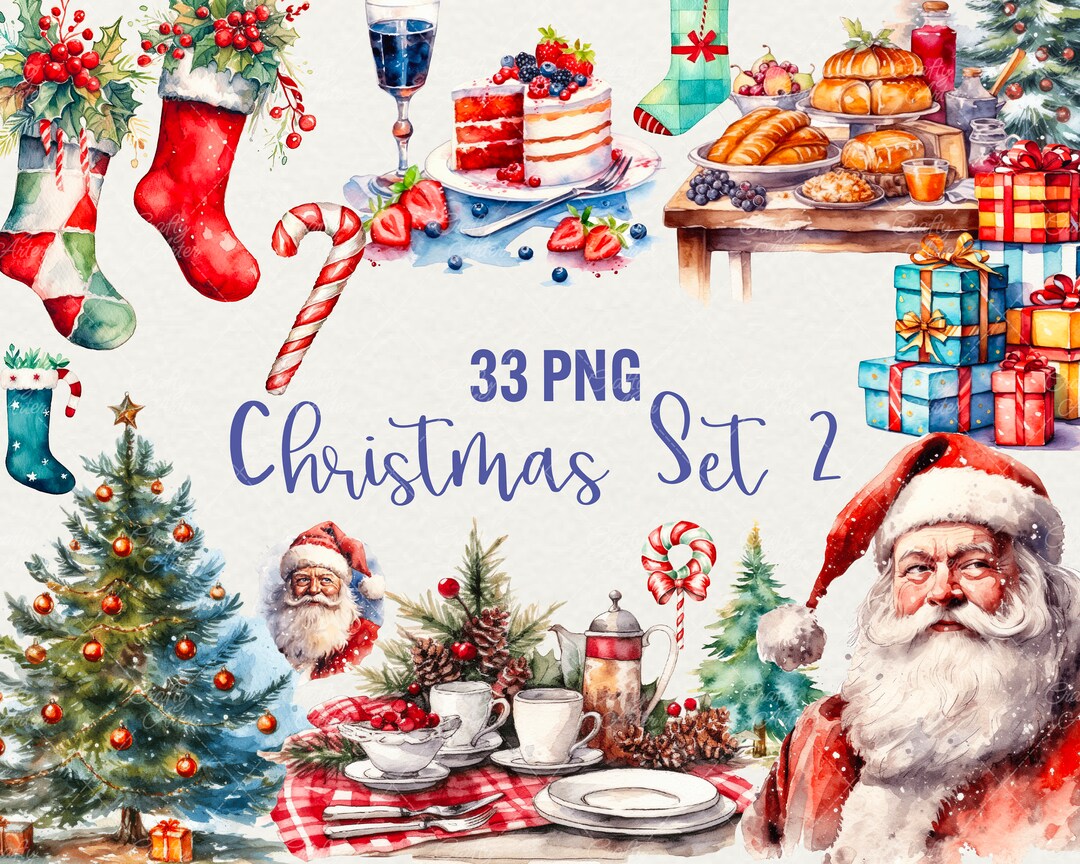 Watercolor Christmas Clipart: Winter Holiday PNG Set (33 Images) - Etsy