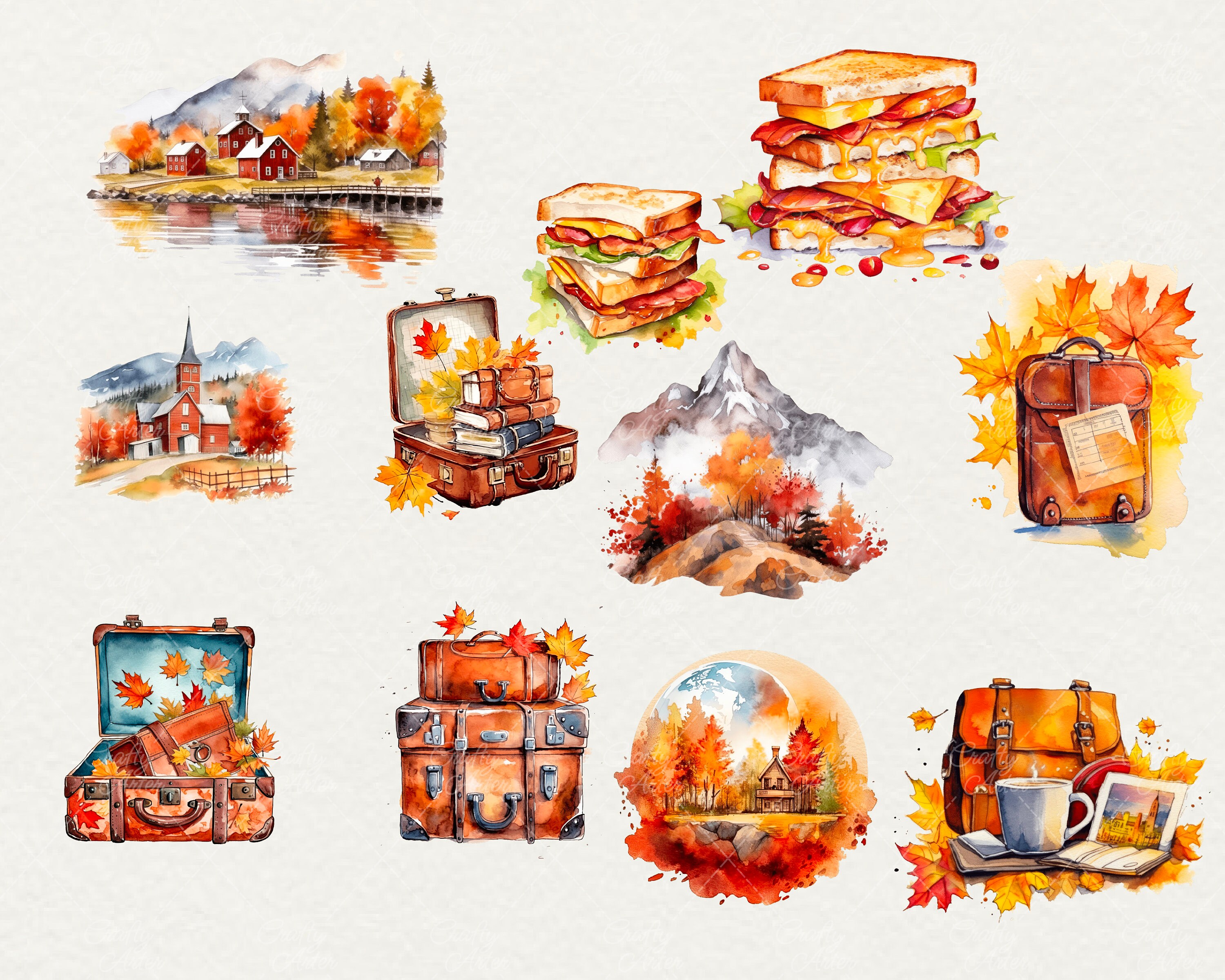 Watercolor Autumn Travel Clipart: 60 PNG Graphics (commercial Use) - Etsy