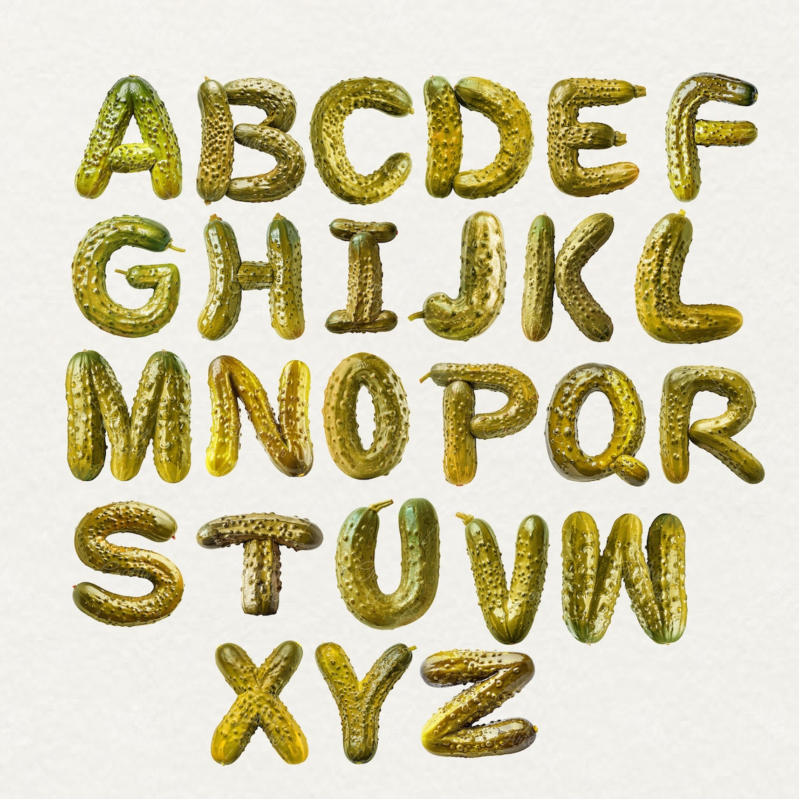 Pickle Alphabet Clipart: 36 PNG Pickle Font, Letters, Numbers (digital ...