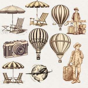 Vintage Travel Clipart, Old Retro Graphics 58 PNG, Retro Camping, Plane ...