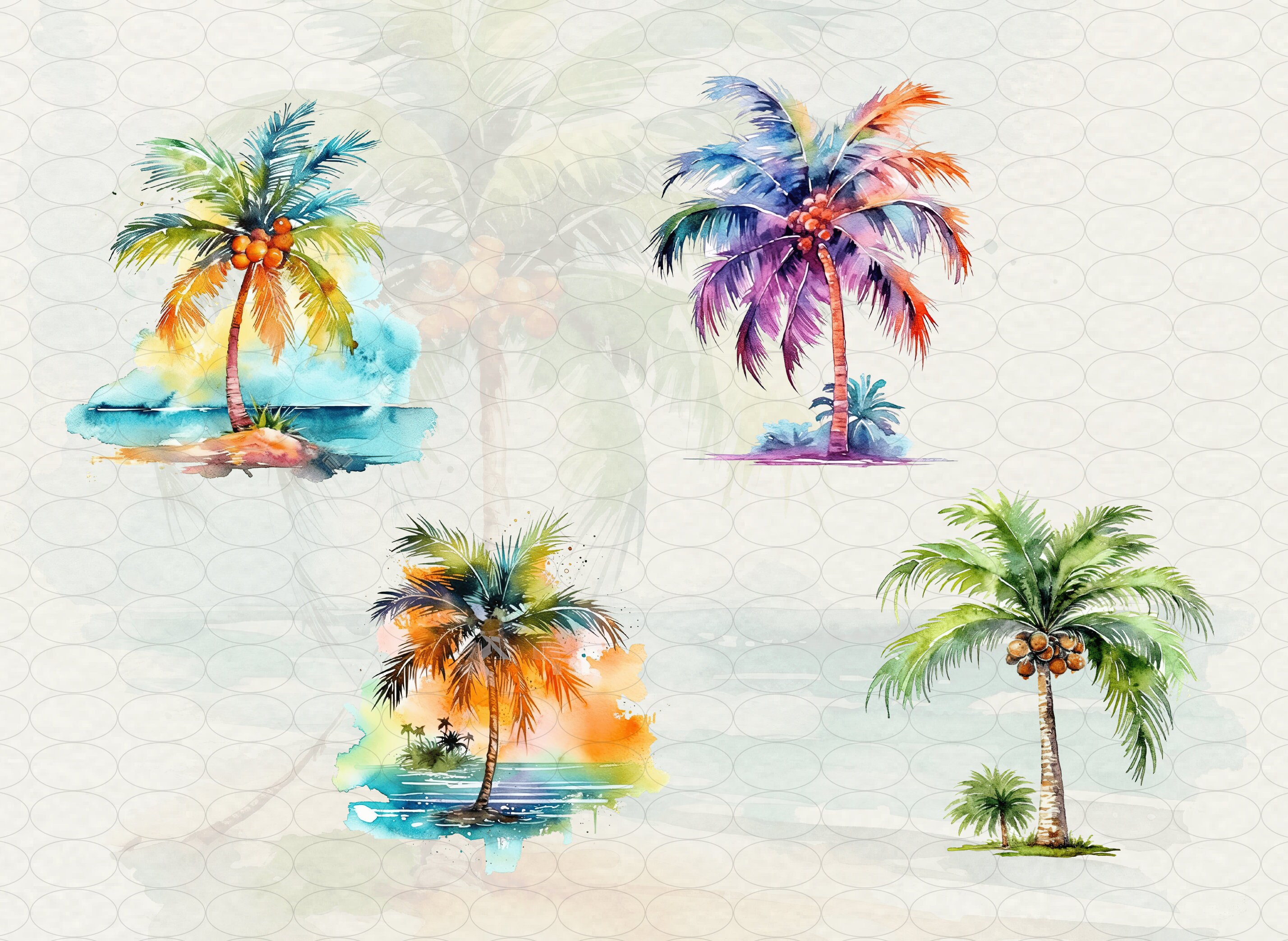 Watercolor Palm Trees Clipart 19 Png Tropical Island Palms - Etsy