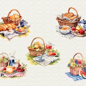 Watercolor Summer Picnic Clipart, 34 Png Picnic Basket Garden Picnic ...