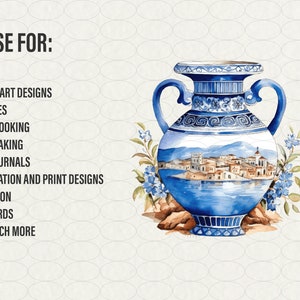 Blue Antique Greece Vase Clipart, 20 Png, Card Making, Watercolor Blue ...