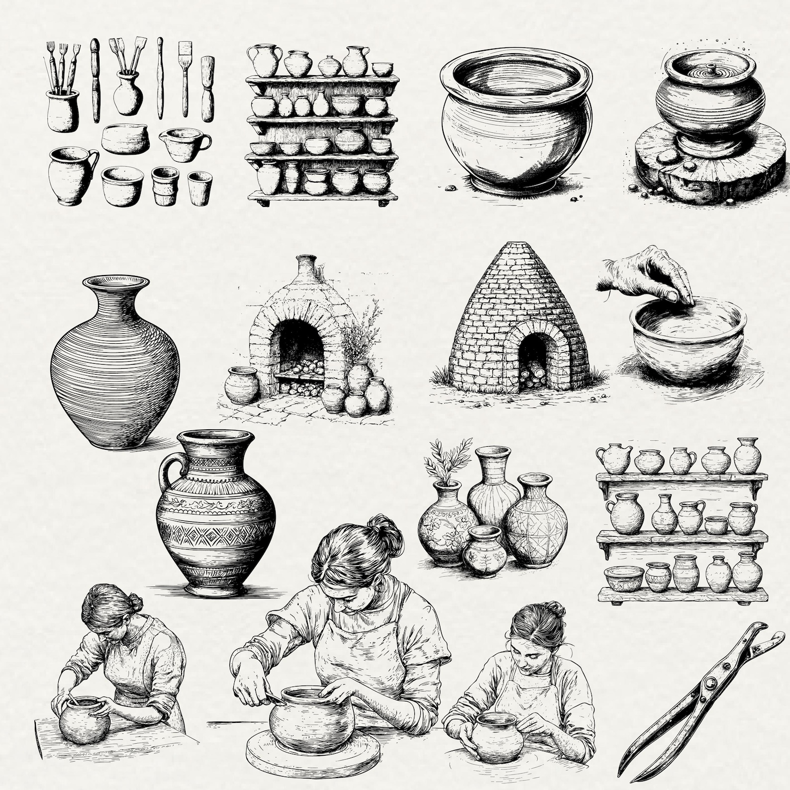 Pottery Line Art Clipart Bundle: Studio Ceramics, Vases (38 PNG + 38 ...