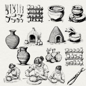 Pottery Line Art Clipart Bundle: Studio Ceramics, Vases (38 PNG + 38 ...