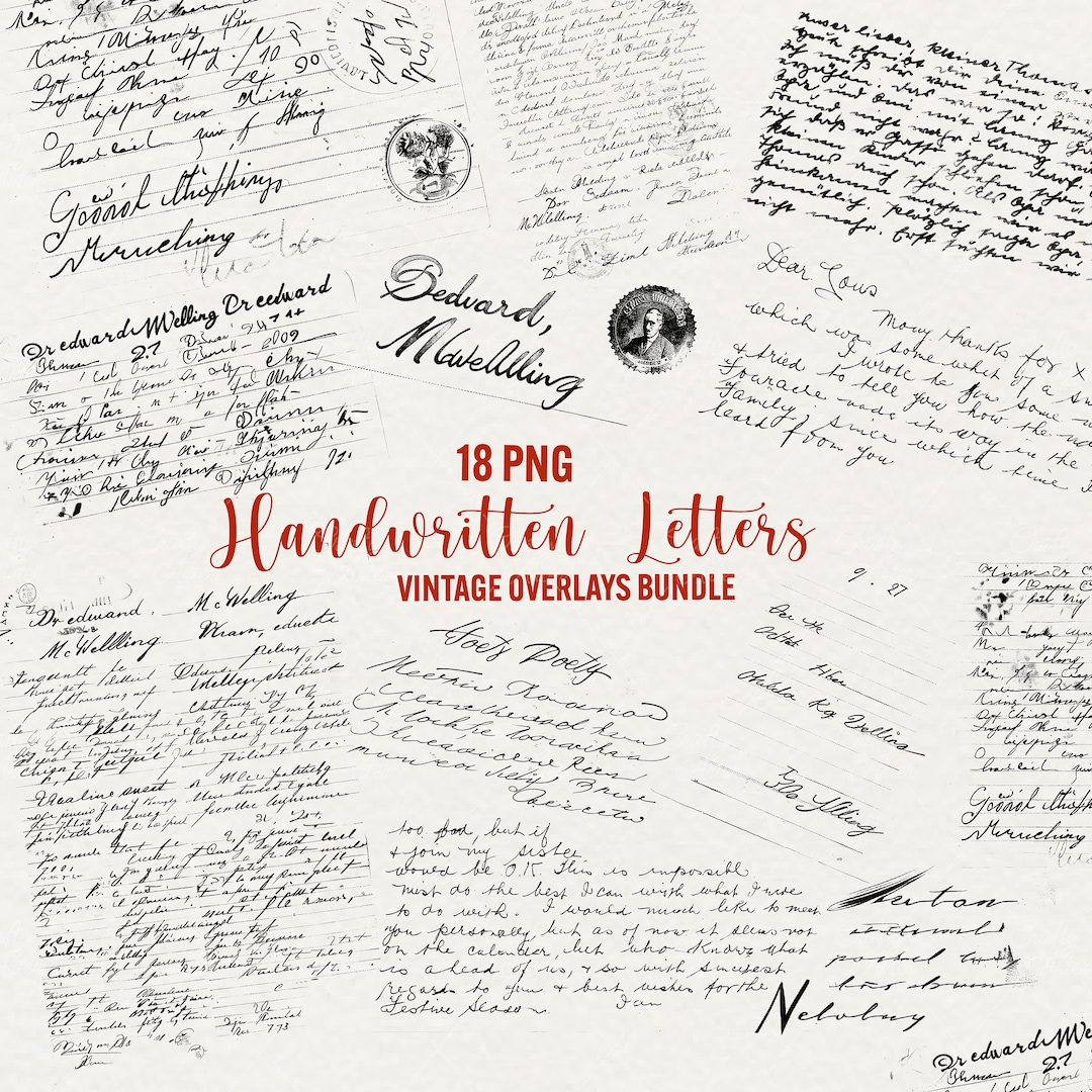Vintage Handwriting Overlays, 18 Png Old Letters Script PNG Overlay ...
