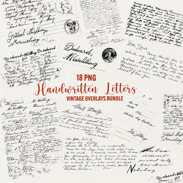 Vintage Handwriting Overlays, 18 Png Old Letters Script Png Overlay - Etsy