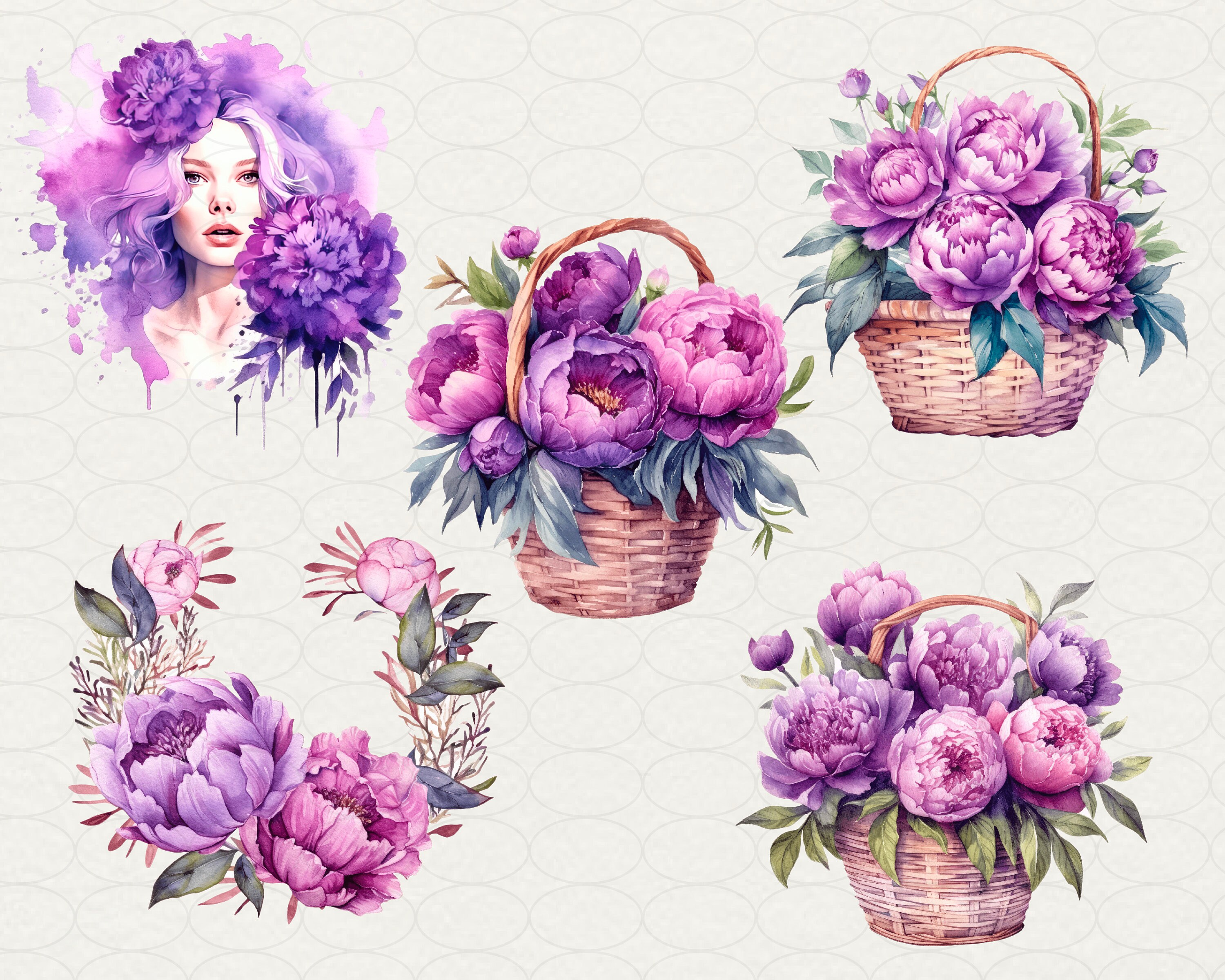 Watercolor Purple Peony Clipart: Floral PNG Set (37 Files) - Etsy
