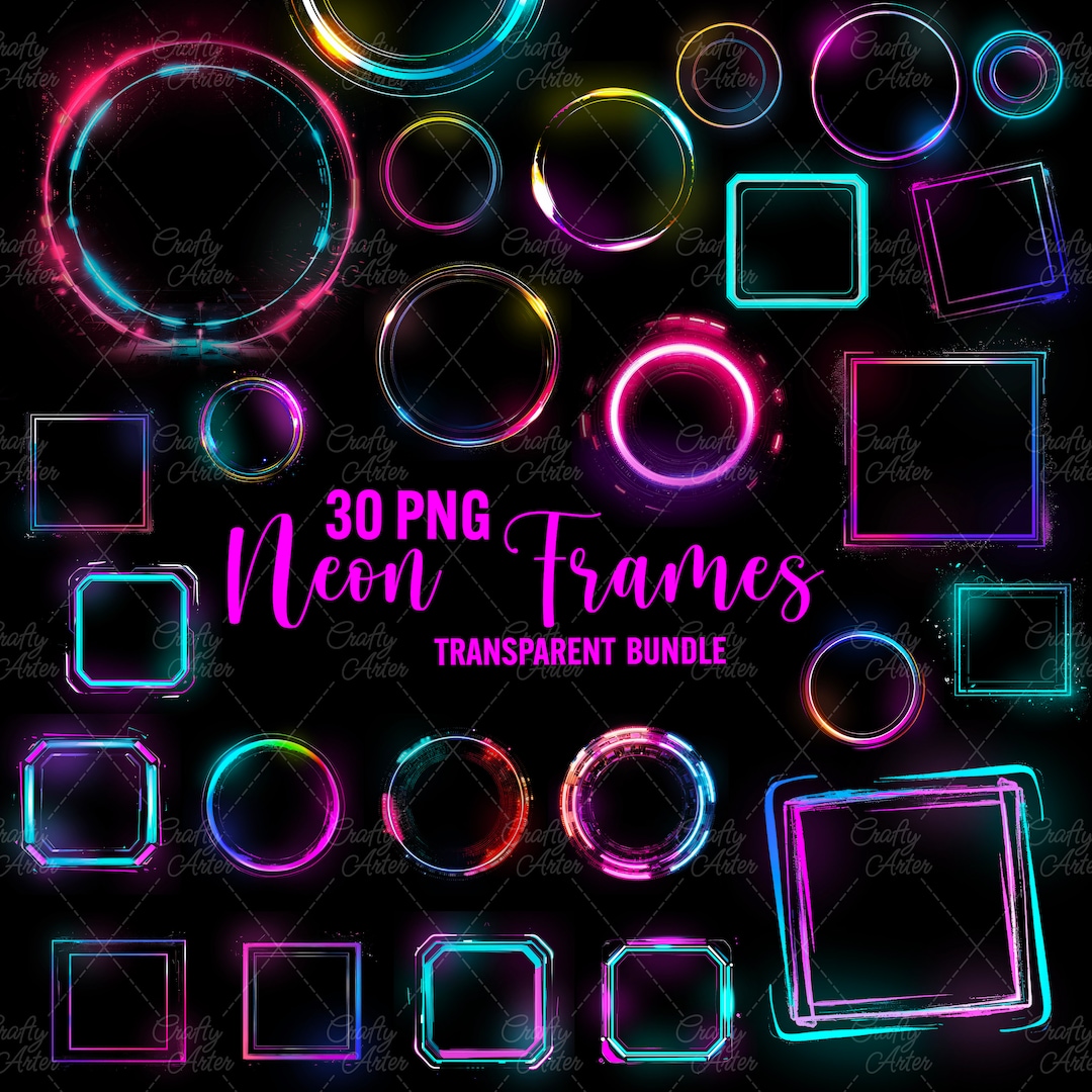 Neon Frames Clipart, 30 Png Neon Borders, Geometric Frame, Circle ...