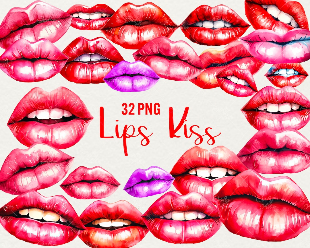Watercolor Lips Clipart, 32 PNG Watercolor Pastel Kiss Clipart Lips Png ...