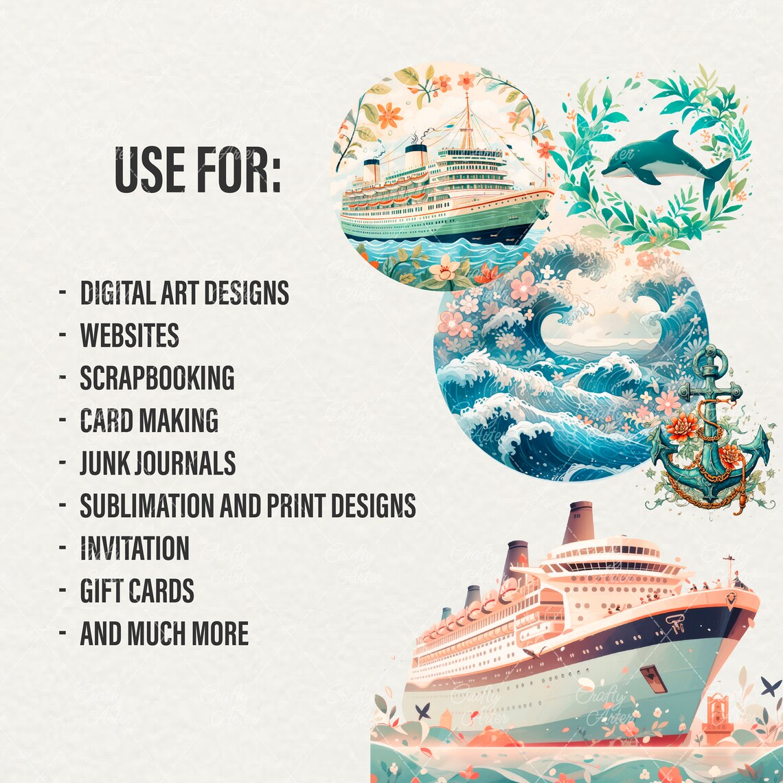 Cruise Ship Clipart: Ocean Watercolor, Summer Travel (64 PNG Digital ...