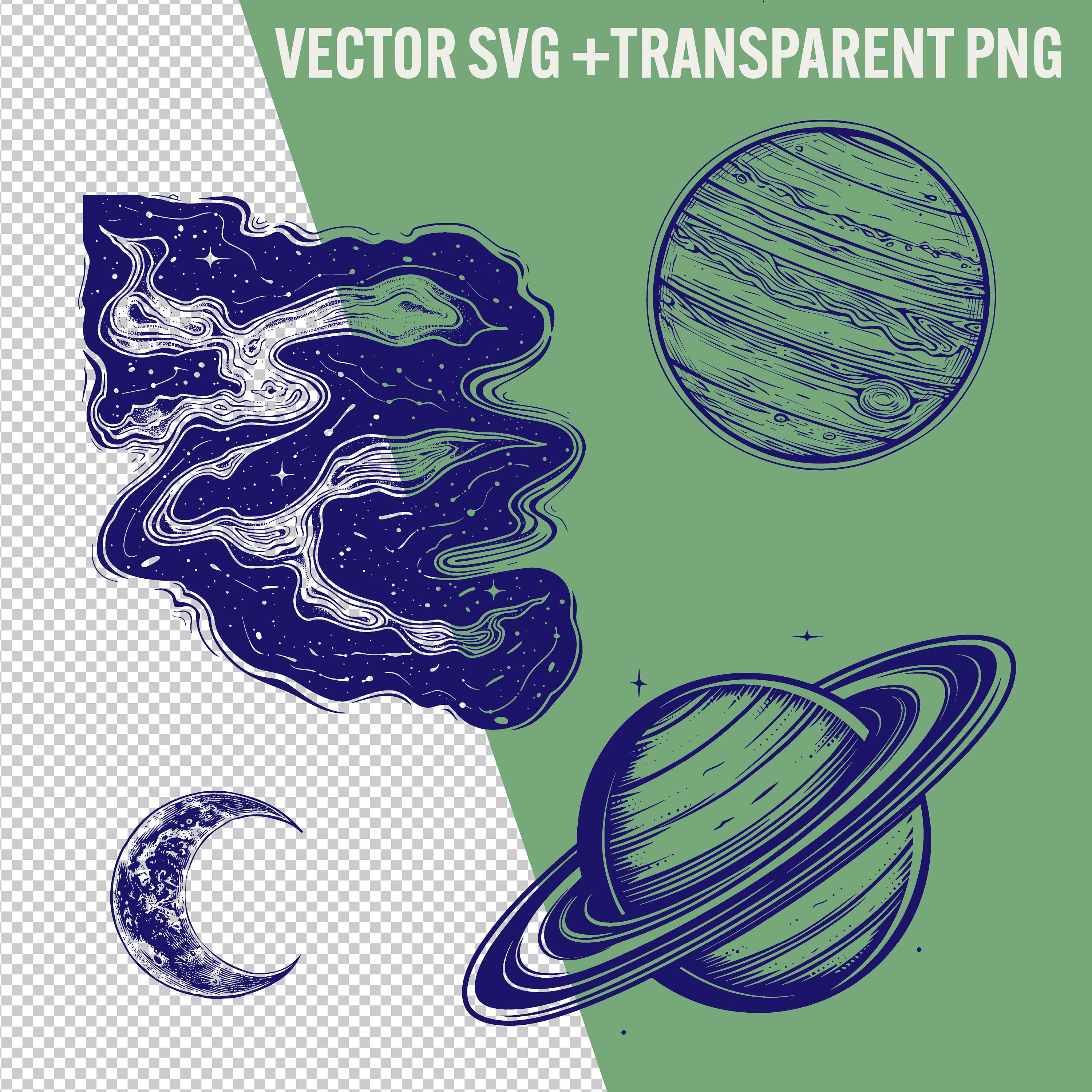 Celestial Clipart: Moon, Stars, Planets - Space Illustrations (75 PNG ...