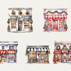 Christmas Storefront Clipart, 27 Png Watercolor Christmas Shop Clipart ...