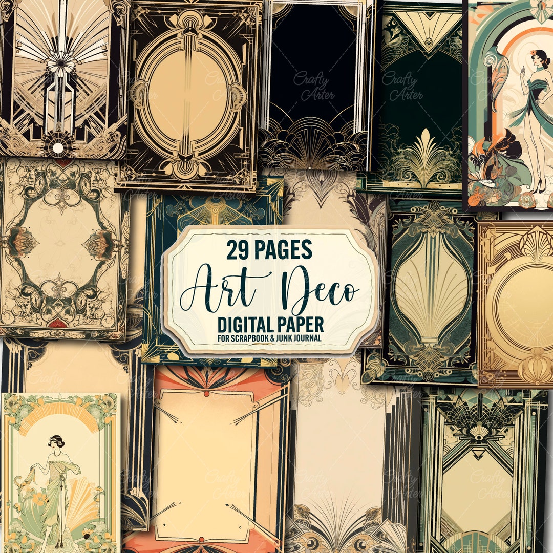 Art Deco Digital Paper Clipart, 29 Printable Digital Pages, Vintage ...