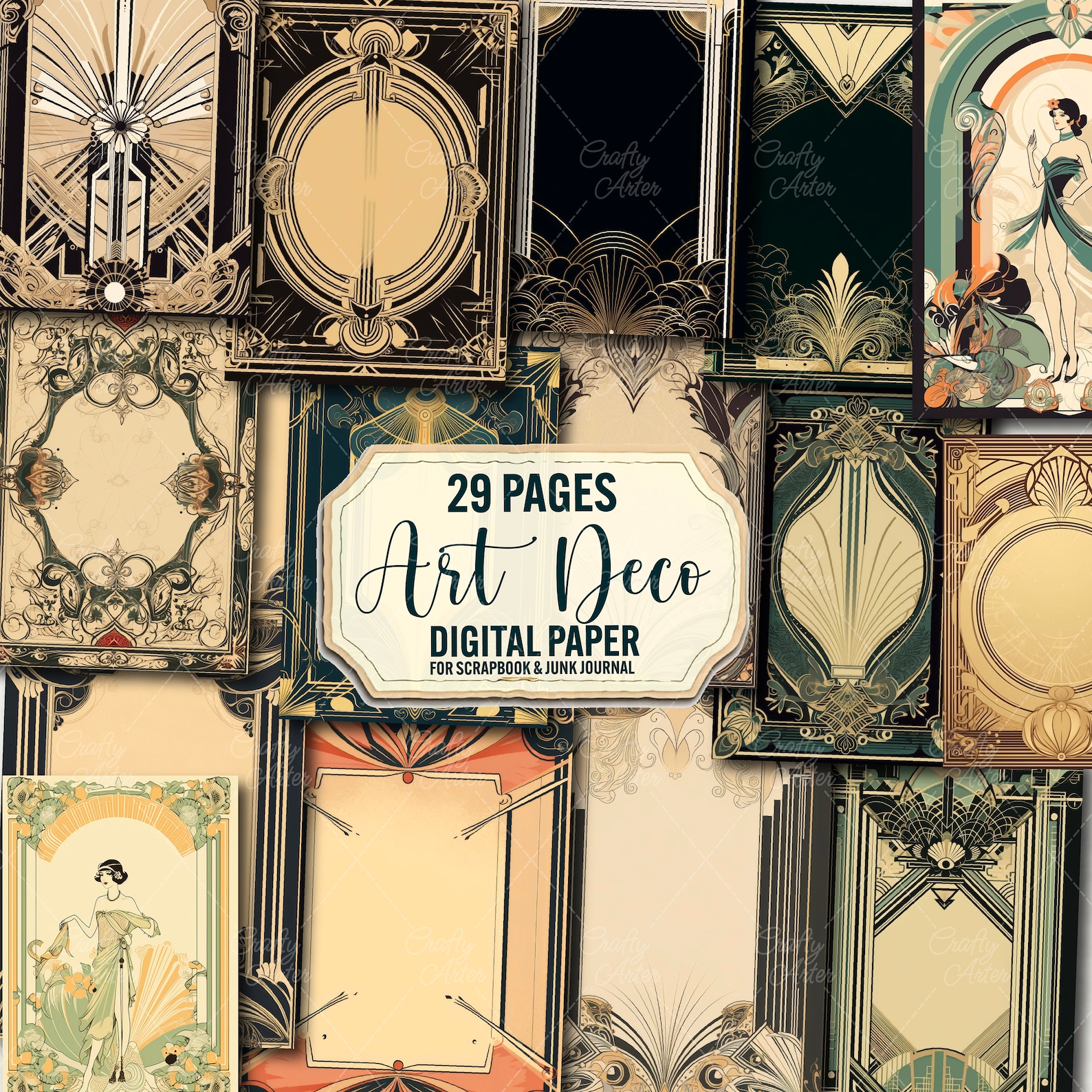 Art Deco Digital Paper: Vintage Scrapbook Ephemera (29 Printable Pages ...