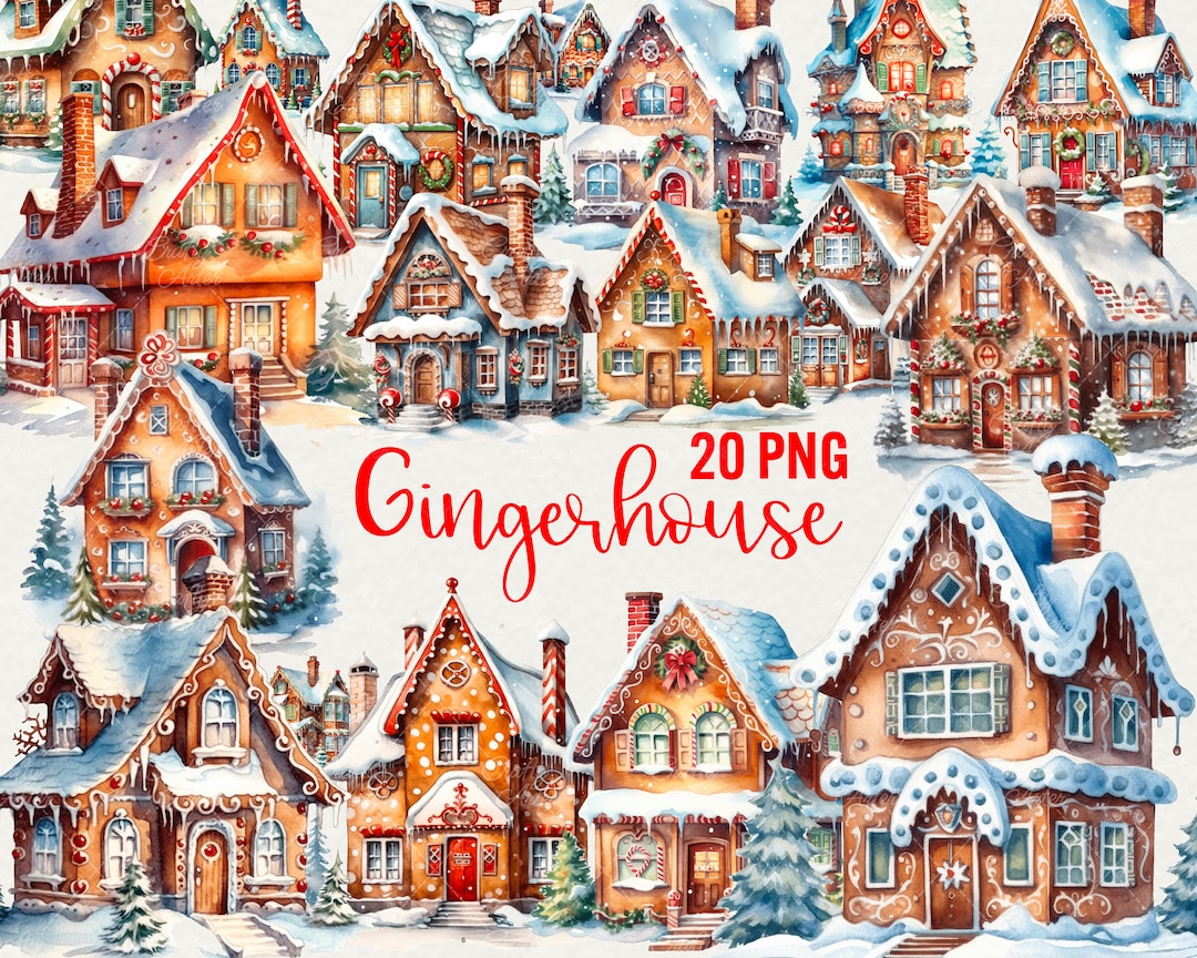 Christmas Ginger House Clipart, 20 Png Watercolor Christmas Clipart ...