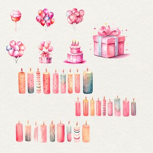 Watercolor Pink Birthday Clipart, Birthday Party PNG, Cake Champagne ...