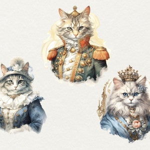 Watercolor Rococo Cats Clipart, Cute Animal Clipart, 20 PNG Rococo ...