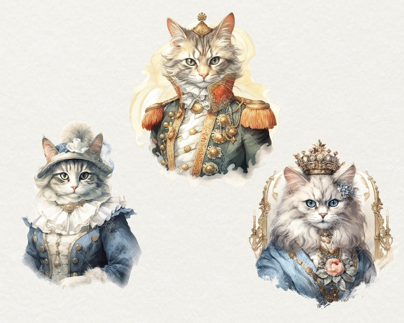 Watercolor Rococo Cats Clipart: Elegant Animal PNG (commercial Use) - Etsy
