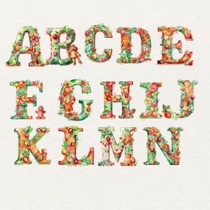 Christmas Alphabet Clipart, Watercolor Christmas Letters 26 PNG ...