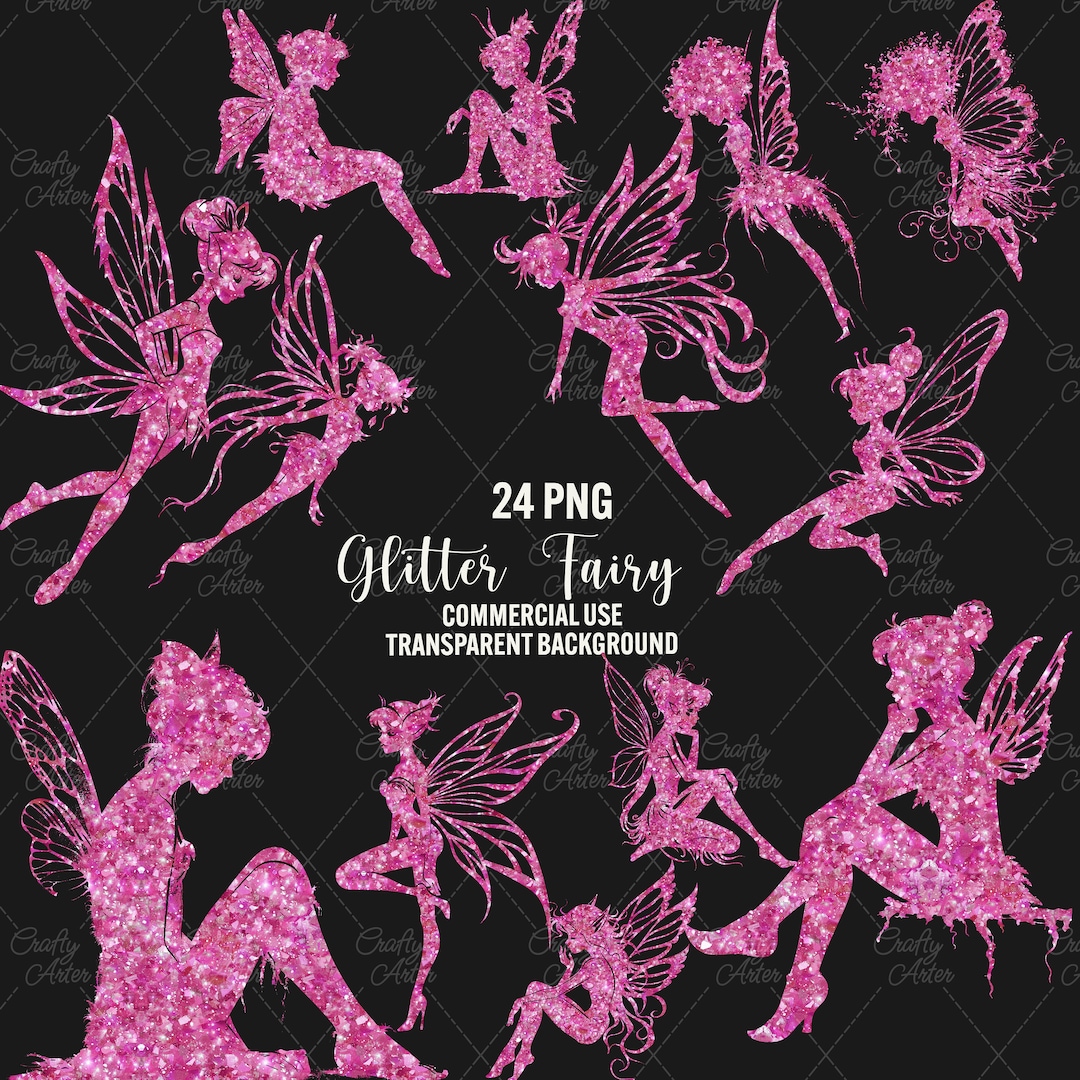 Pink Glitter Fairy Clipart, 24 Png Pixie Dust Fairies, Pink Sparkle Fairy, Pink Sparkling ...