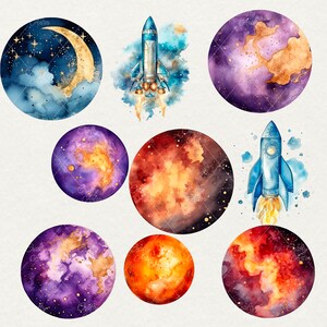 Watercolor Cosmos Planets Clipart, Astronaut Cosmos Clipart Bundle, 36 ...