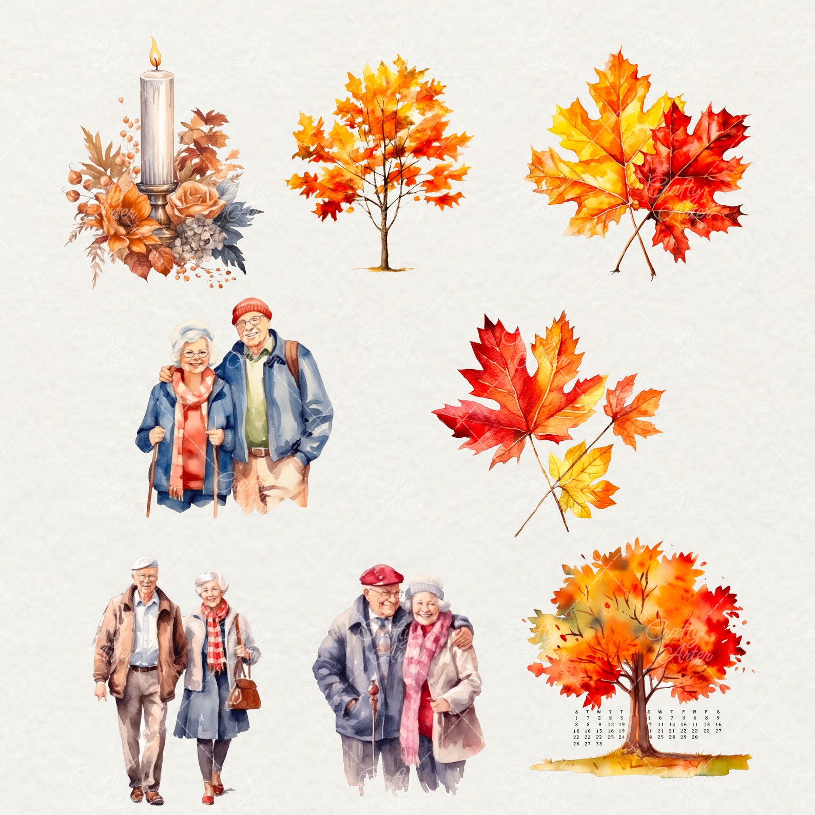 Watercolor Autumn Clipart: 42 PNG Fall Illustrations (commercial Use ...