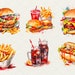 Watercolor Burger Clipart Bundle 10 PNG, Delicious Burger Clipart Fast ...