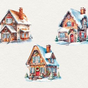 Christmas Ginger House Clipart, 20 Png Watercolor Christmas Clipart ...