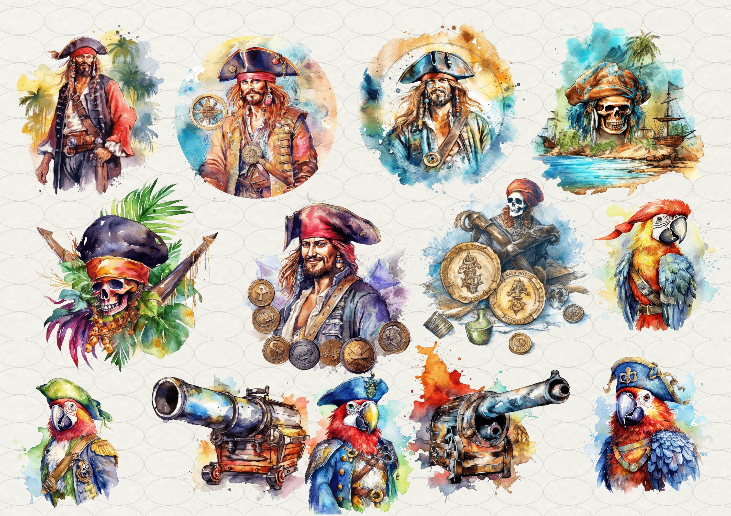 Pirates Clipart Watercolor Pirate Skull Pirates Bundle - Etsy