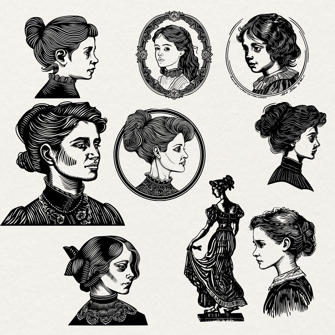 Victorian Woman Portrait Clipart: Elegant Lady Graphics (PNG, SVG) - Etsy