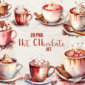 Watercolor Hot Chocolate Clipart, 20 Png Watercolor Christmas Clipart ...