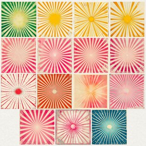 Retro Sunburst Digital Background, 58 Printable Vintage Pages ...