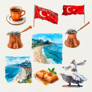 Turkey Watercolor Travel Clipart, Turkish Traditional 58 Png Clip Art ...