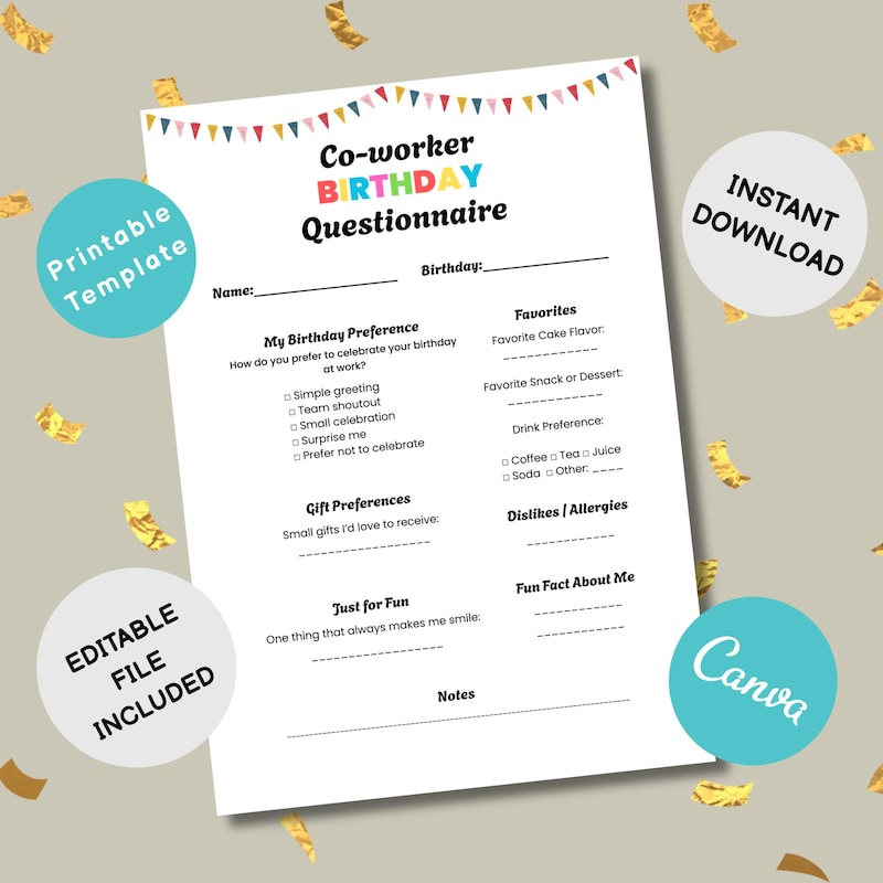 Work Birthday Questionnaire - Etsy
