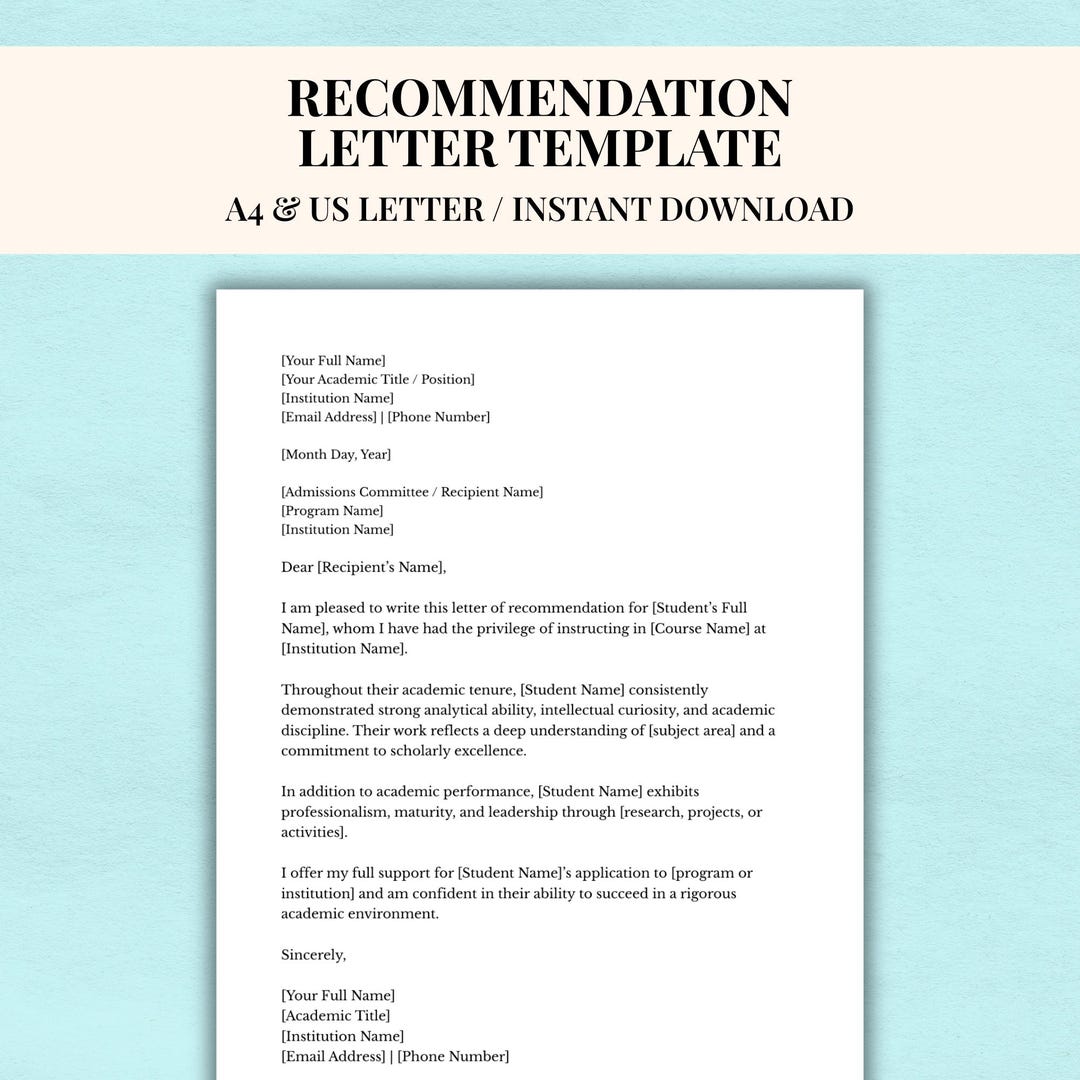 Editable Recommendation Letter Template | Professional Reference ...