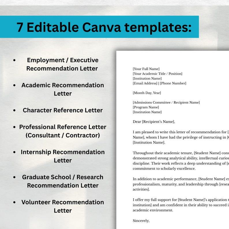 Editable Recommendation Letter Templates Bundle – Canva PDF ...