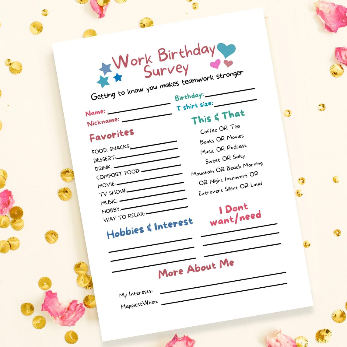 Work Birthday Questionnaire | Editable Canva Questionnaire & Printable ...