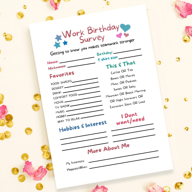 Work Birthday Questionnaire | Editable Canva Questionnaire & Printable ...