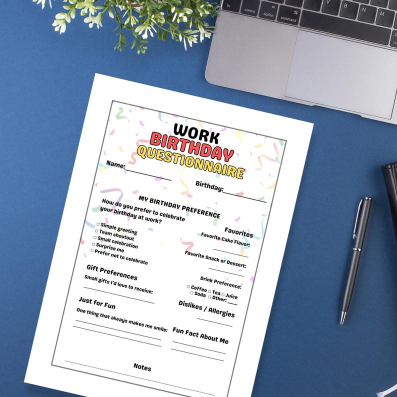 Employee - Get to Know Me - Birthday Questionnaire | Office Celebration ...