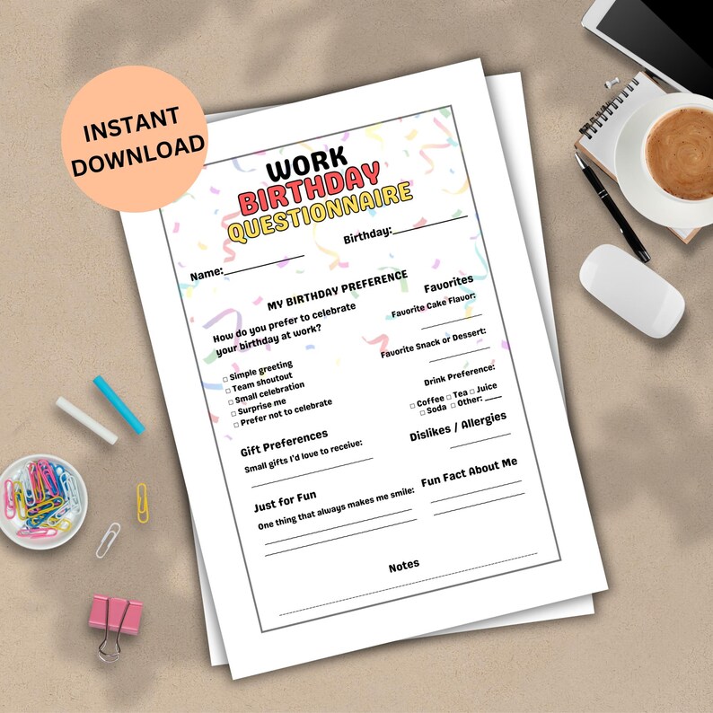 Employee - Get to Know Me - Birthday Questionnaire | Office Celebration ...