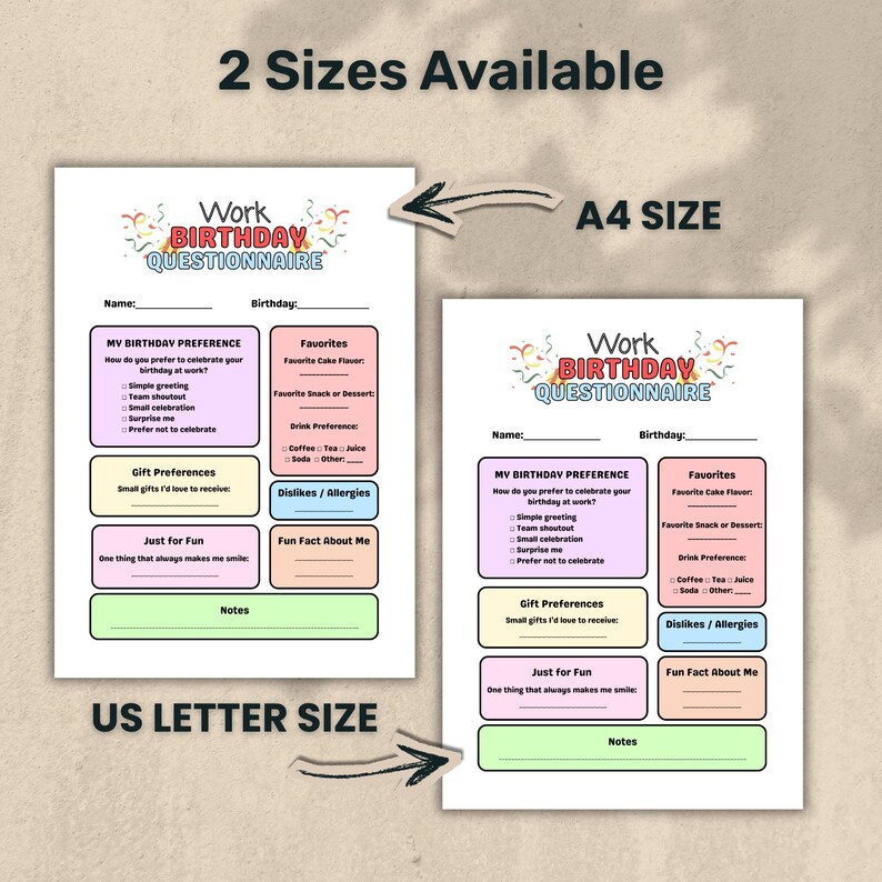Work Birthday Questionnaire Template, Employee Celebration Planning ...