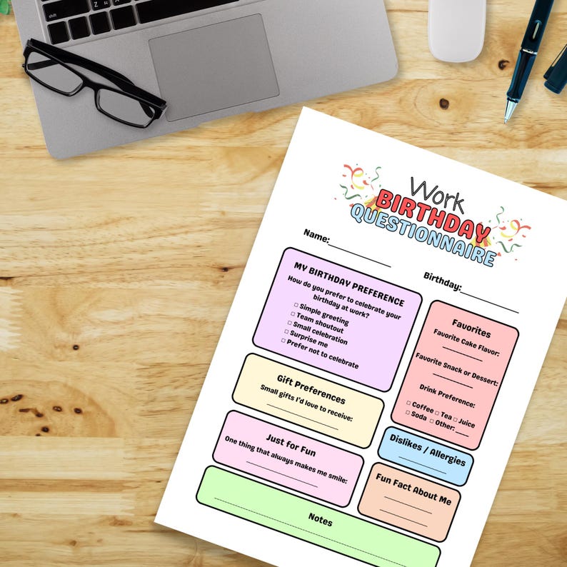 Work Birthday Questionnaire Template, Employee Celebration Planning ...